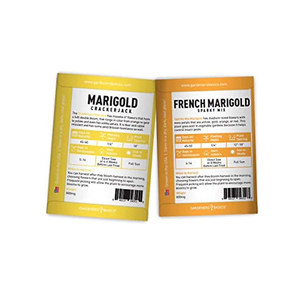 Marigold Seeds for Planting Outdoors (4 Variety Pack) French Marigold Petite Mix, Dainty Marietta, Sparky, and African Marigold Seeds Crackerjack for Pollinators Wildflower Seed by Gardeners Basics