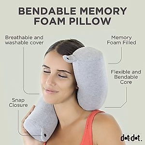 Dot&Dot Twist Memory Foam Travel Pillow for Neck, Chin, Lumbar and Leg Support - Neck Pillows for Sleeping Travel Airplane for Side, Stomach and Back Sleepers - Adjustable, Bendable Roll Pillow