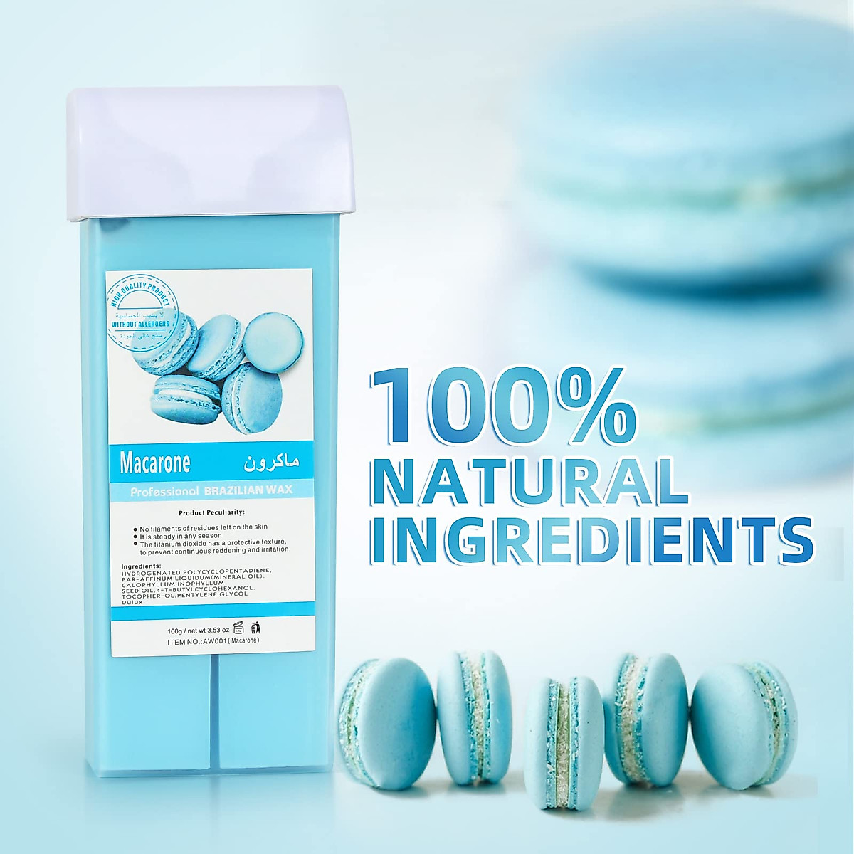 Roll on Wax for Sensitive Skin, Soft Wax Roller Kit for Hair Removal, Macaron Waxing Kit Roll On with Wax Cleanser & 100 Wax Strips, Portable Roller Wax Kit, Home Roller Waxing Kit for Men and Women