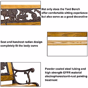 Tffnew Kids Mini Sized Park Outdoor Bench for Outside Clearance Garden Bench Antique Animals Style Wooden Patio Bench with Armrests Sturdy Steel Frame Furniture for 1-3 Teenagers Children Kids