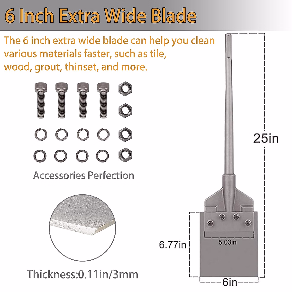 MYOYAY 6" SDS Max Floor Scraper - 25" Heavy-Duty Rotary Hammer Drill Tool, Durable Thinset Removal Chisel Bit for Effortless Tile, Vinyl, Linoleum, Hardwood, Concrete, and Mortar Floor Renovation