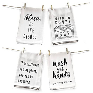MAINEVENT Funny Kitchen Towel 4 Pack 18x24 Inch, Set of 4 Cute Kitchen Towel, Funny Dish Towel Saying, Funny Housewarming Gift Funny Hand Towel Alexa Do The Dishes Kitchen Towel Cute Funny Dish Towel
