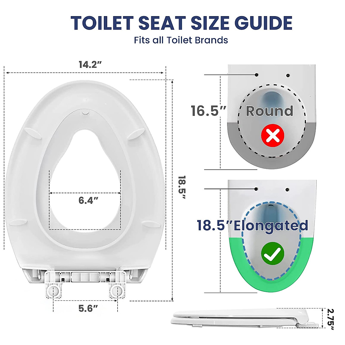 THORIFLY Toilet Seat with Built-In Potty Training Seat, Slow-Close, Never Loosen, Thickened Durable Plastic, Easy to Clean and Install, Fits both Adults Child, ELONGATED White (18.5")