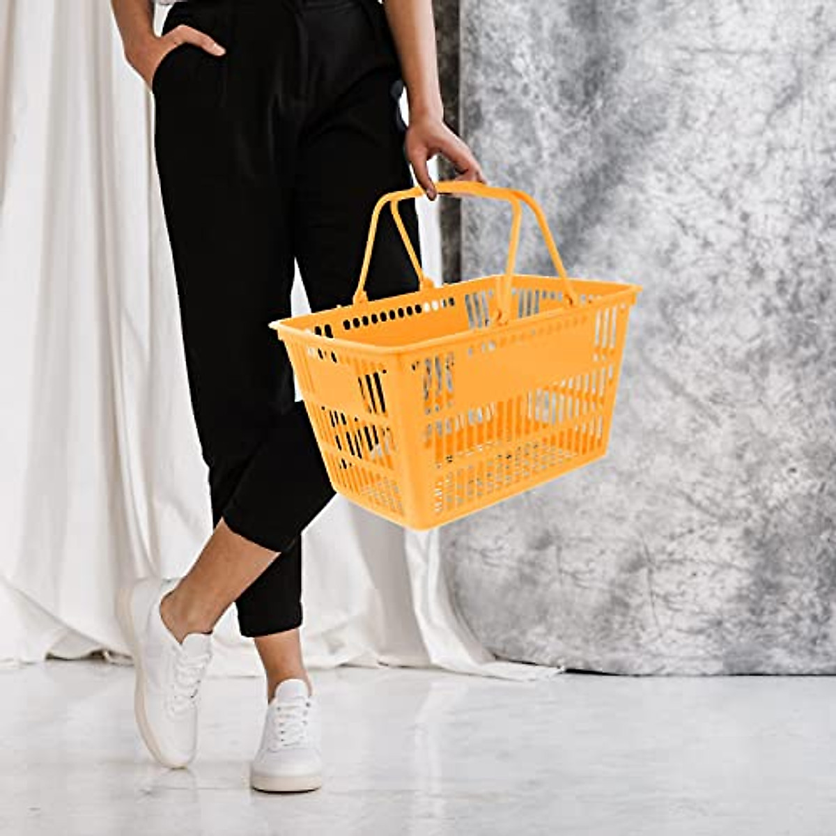 POPETPOP Plastic Shopping Basket with Handle- 16L Portable Handheld Storage Basket Used for Supermarket, Retail, Bookstore