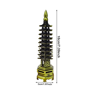 Honbay 1PCS Metal Alloy WenChang Tower Model Statue Feng Shui Decoration Buddhism Temple Decoration Garden Miniature for Office Home Desktop Ornaments (9 Level, 7.1")