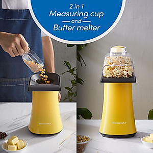 Elite Gourmet Fast Hot Air Popcorn Popper, 1300W Electric Popcorn Maker with Measuring Cup & Butter Melting Tray, Oil-Free, Great for Home Party Kids, Safety ETL Approved, 4-Quart, Yellow