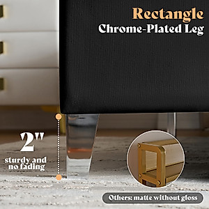 AMERLIFE King Bed Frame with 58" Tall Headboard, Silver Mirror-Plated Trim Platform Bed with Velvet Upholstered, Modern and Luxury Bed, No Box Spring Needed, Black