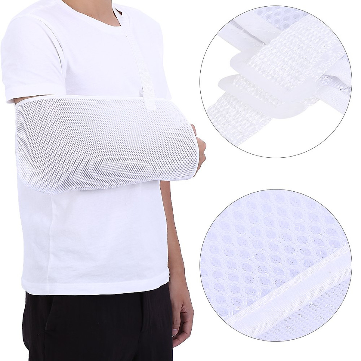 Arm Sling Immobilizer Shoulder Wrist Soft Elbow Brace Forearm Cool Mesh Breathable Support Strap for fracture,Fractured Arm Dislocation Sprain Strain (White)