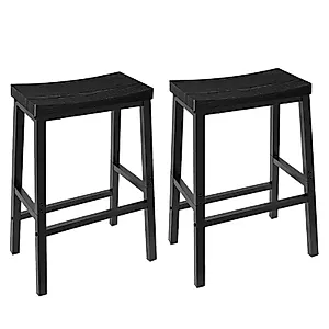 HOOBRO Bar Stools, Set of 2 Bar Chairs, 23.6 Inch Saddle Stools, Kitchen Counter Stools with Footrests, Industrial Stools for Dining Room, Kitchen, Counter, Bar, Black BB02MD01