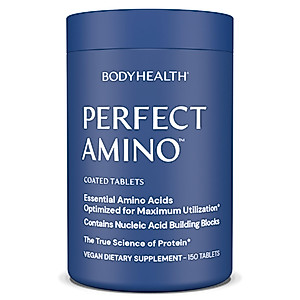 BodyHealth PerfectAmino (150 ct) Easy to Swallow Tablets, Essential Amino Acids Supplement with BCAAs, Vegan Protein for Pre/Post Workout & Muscle Recovery with Lysine, Tryptophan, Leucine, Methionine