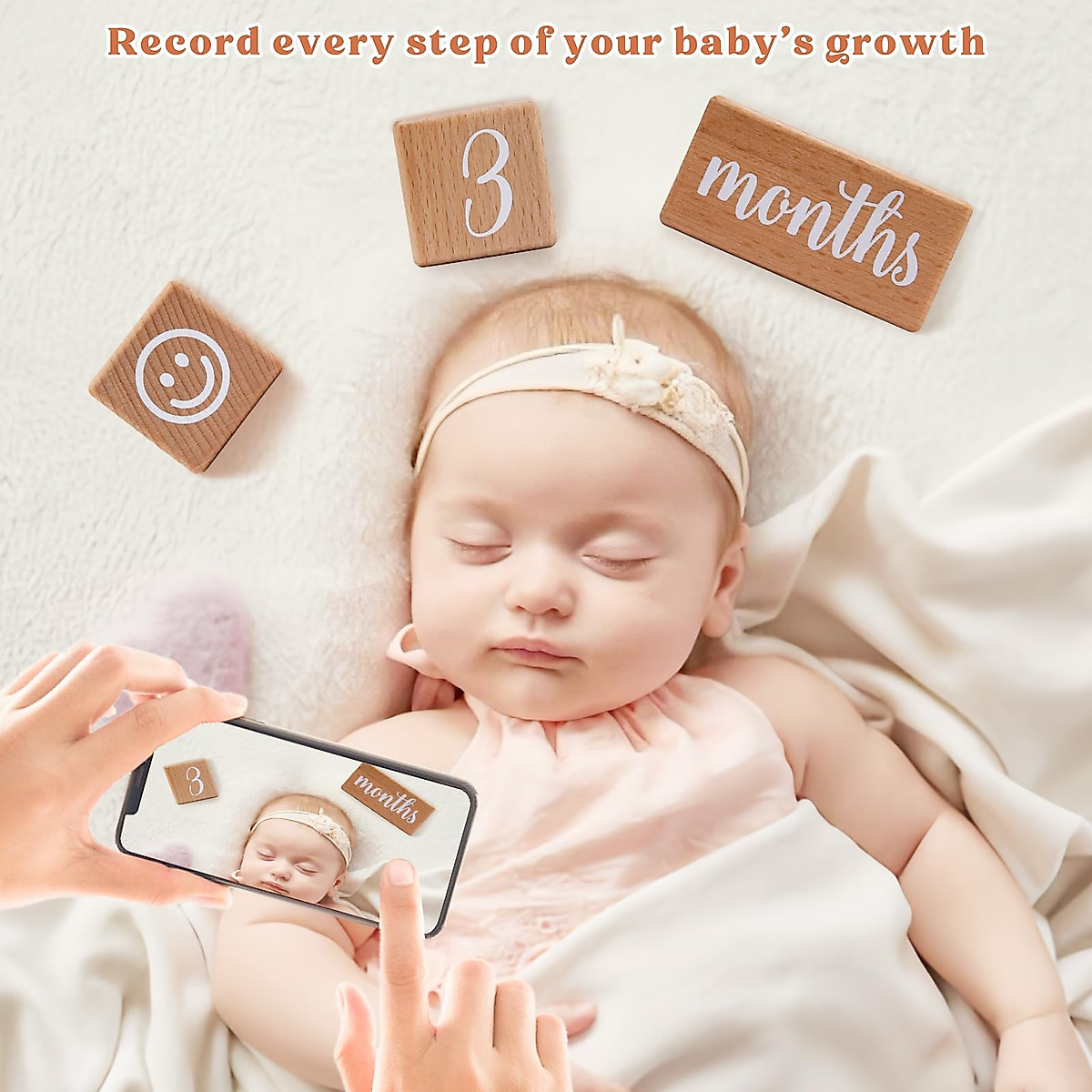 Monthly Baby Milestone Blocks Set of 6 Baby Age Blocks for Monthly Milestone Baby Age Milestone Signs Wooden Baby Photo Props Set Perfect for Baby Shower and Keepsake (Gift Set 6 PCS)