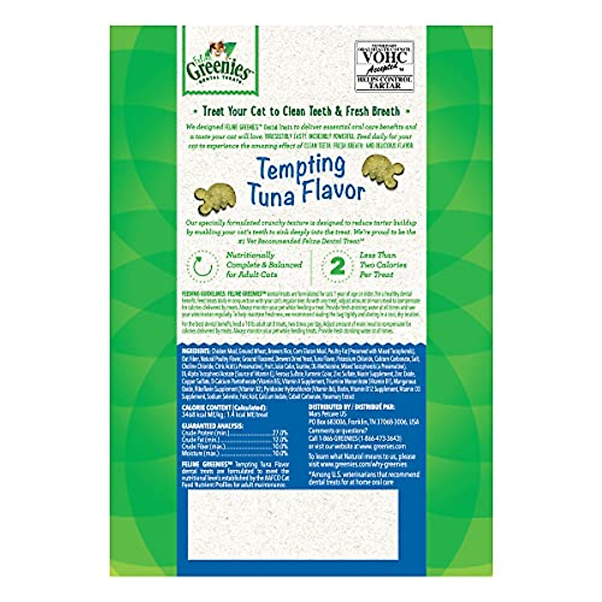 FELINE GREENIES Natural Dental Care Cat Treats Tempting Tuna Flavor, 2.1 oz. Pouch