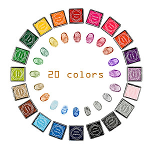 Lsushine Craft Ink Pad Stamps Partner Diy Color,20 Colors Rainbow Finger Ink pad for kids (pack of 20)