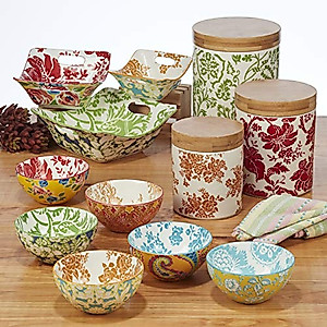 Certified International Damask Floral 9.5" Soup/Cereal Bowls, Set of 4 Assorted Designs,