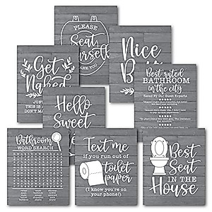 6 Reversible Funny Bathroom Signs Decor Funny Bathroom Wall Art 8x10 - Farmhouse Bathroom Decor Wall Art Funny Bath Decor, Bathroom Rules Wall Decor Bathroom, Please Seat Yourself Bathroom Sign Funny