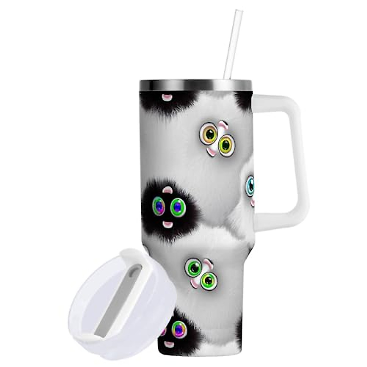 RPLIFE Cute Fun Vivid Black White Creatures 40 Oz Tumbler with Handle, 30 Oz Tumbler with Handle, Travel Coffee Tumbler