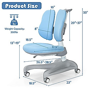Costzon Kids Chair, Adjustable Height Student Chair w/Sit-Brake Casters, Lumbar Support, Seat Depth Adjustable, Home School Ergonomic Computer Chair for 3-18 Years Old, Kids Desk Chair (Blue)