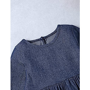 itkidboy Toddler Baby Girl Clothes Long Sleeve Dress Ruffle Denim Skirt Lace Hem Princess Party Dress Outfits Set 2-3T Blue