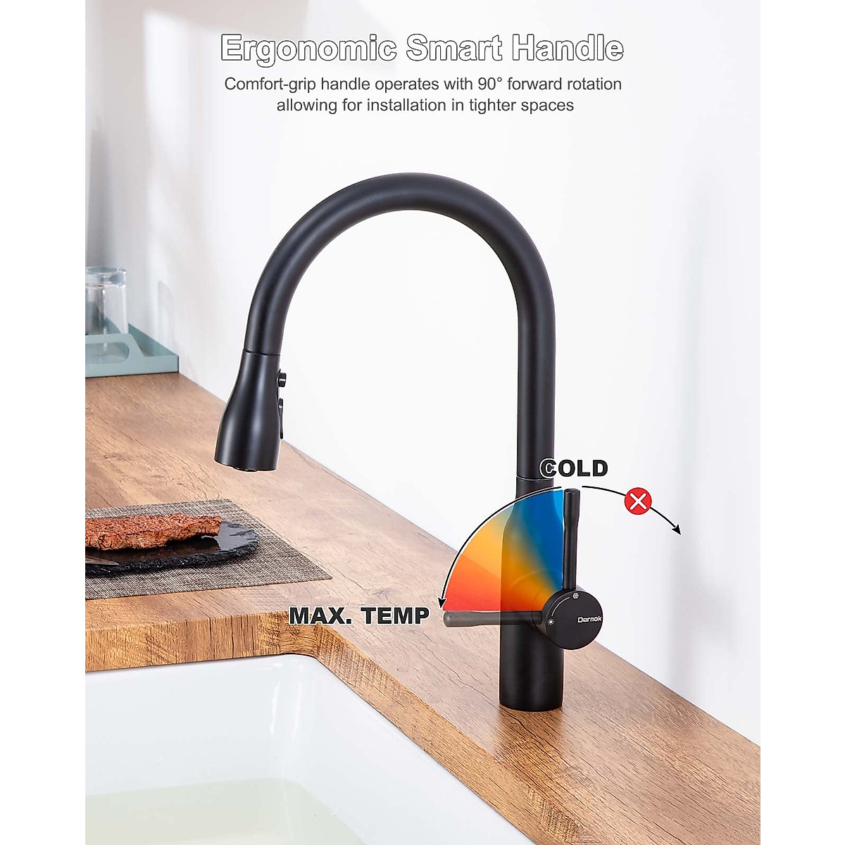 Darnok 79722MB Colin Black Kitchen Faucet with Pull Down Sprayer, 16-inch High-arc Magnetic Docking Kitchen Sink Faucet, Matte Black