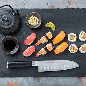 SAMURA MO-V Professional Japanese Kitchen Santoku Knife 7", Hardened to 58-61° HRC, Molybdenum-Vanadium Steel AUS-8 Blade, Ergonomic and Moisture Resistant G-10 Fibreglass Handle