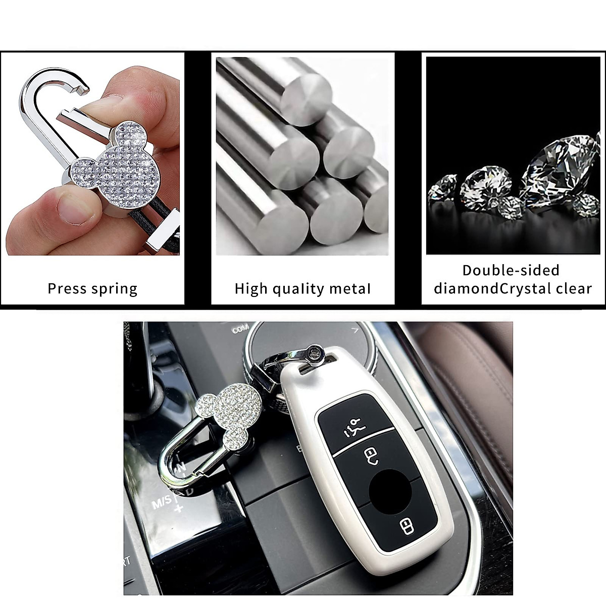 Savzokiw Key Chain with (2 Extra Key Rings) cute Car Keychain for Men and Women (Silver)