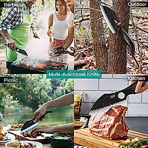 FINDKING Dark Moon Series Meat Cleaver with Leather Sheath, Multipurpose Small Slicing Knife, 5Cr15 Stainless Blade, 304 Steel Handle, for Home, Kitchen, Outdoor, Camping, BBQ, 6 Inch, Black