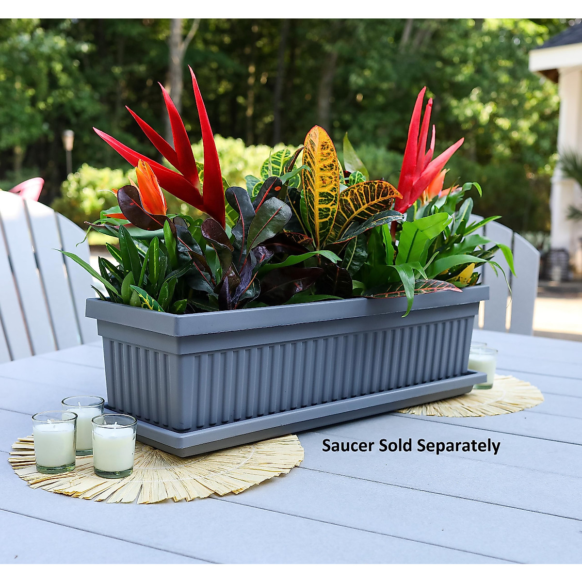 The HC Companies 18 Inch Venetian Rectangular Window Planter Box - Lightweight Plastic Indoor Outdoor Plant Pot with Drainage for Windowsill, Herbs, Flowers, Black