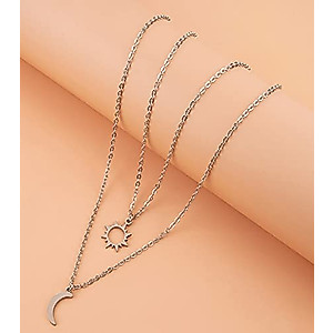 Couple Necklace Moon Sun Stainless Steel Pendant Link Chain Necklace Simple Best Friend Necklace For Women Teen Girls Best Friend Family Jewelry
