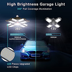 Atokit LED Garage Light 180W Deformable Garage Lights Ceiling led, 13 Leafs Garage Lighting with 12 Adjustable Panels 6500K Daylight led Shop Lights for Workshop, Garage, Basement, Garden