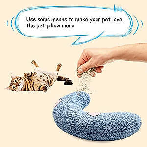 ucho Pillow for Cats, Ultra Soft Fluffy Pet Calming Toy Half Donut Cuddler, U-Shaped Pillow for Pet Cervical Protection Sleeping Improve- Blue