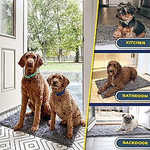 Muddy Mat® AS-SEEN-ON-TV Highly Absorbent Microfiber Dog Door Mat and Pet Rug, Non Slip Thick Washable Area and Bath Mat Soft Chenille for Kitchen Bathroom Bedroom and Indoor - Grey Medium 30"X19"
