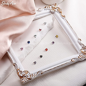 BodyAce 14G 10-12Pcs Surgical Steel Dermal Anchor Tops, Internally Threaded Dermal Piercing Jewelry Base, Cubic Zircon Implant Skin Piercing Kits (4mm Dermal Tops)