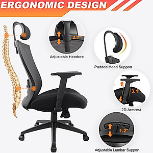 Ergonomic Office Chair for Big and Tall People Computer Desk Chair with Adjustable Headrest, Lumbar Support and Armrests, Mesh Rolling Chair for Study and Work, Heavy Duty 400lb, Black