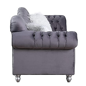 Morden Fort Chesterfield Sofa, Chair and Sofa for Living Room Furniture Sets, 2 Pieces Classic Velvet Tufted Couches, Grey