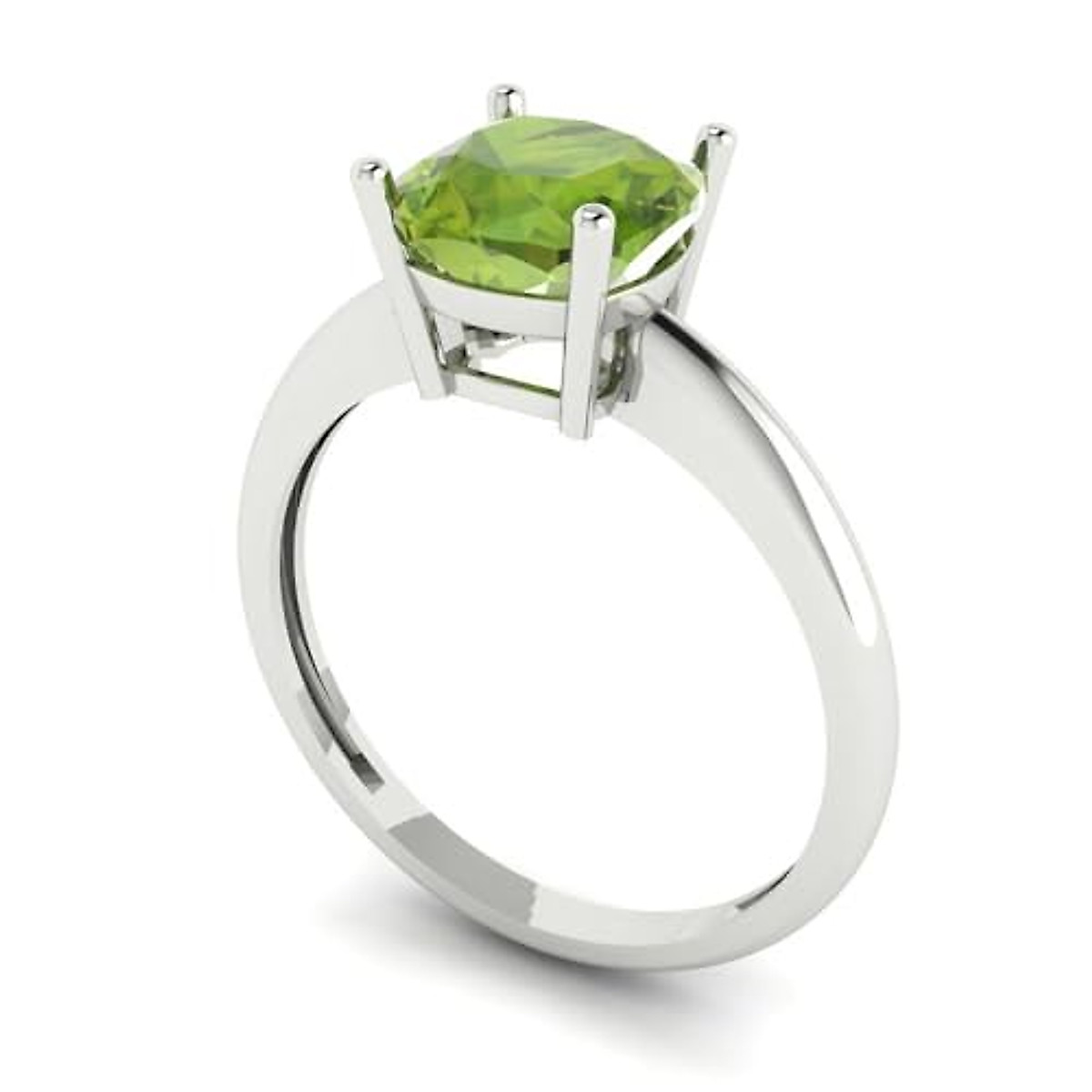 Clara Pucci 2.0 ct Cushion Cut Solitaire Natural Peridot Engagement Wedding Bridal Promise Anniversary Ring 18K White Gold Size 4.5