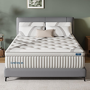 Lechepus King Mattress,14Inch Memory Foam Hybrid Mattress with 7-Zone Pocket Spring,King Size Mattress in Box, Medium Plush Mattress for Back Pain Relief,Motion Isolation,CertiPUR-US