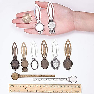 SUNNYCLUE 12Pcs 2 Styles Ruler Bookmark Pendant Tray Kit with 8Pcs Bookmark Cabochon Setting 4Pcs Ruler Cabochon with Clear Oval Round Glass Cabochon for DIY School Office Supplies Book Gifts Making