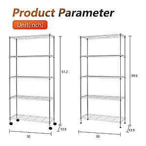 FDW Storage Shelves Adjustable Storage Rack Wire Shelf with Wheels Outstanding Load Metal 5 Tier Shelves Shelf Storage Solution for Small Spaces Multifunctional Easy Assembly,Chrome