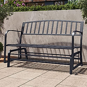 BELLEZE Outdoor Glider Bench, Porch Swing Rocking Chair Patio Loveseat for Garden, Park, Backyard, Sturdy Steel Frame, Black