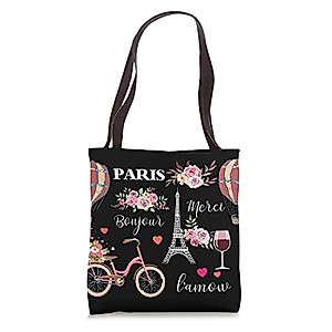 Paris Bonjour Merci Eiffel Tower French Love Sign Tote Bag