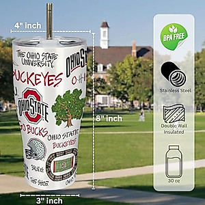 Ohio State University 30oz Stainless Steel 3D Icon Travel Mug – High Performance Double-Walled Thermos w/Convertible Lid & Straw – Insulated Decorative NCAA Beverage Tumbler – For Hot or Cold Drinks