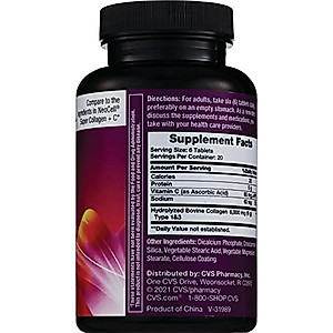 CVS Health Collagen + Vitamin C, Skin & Nail Health Dietary Supplement Tablets, 120 CT