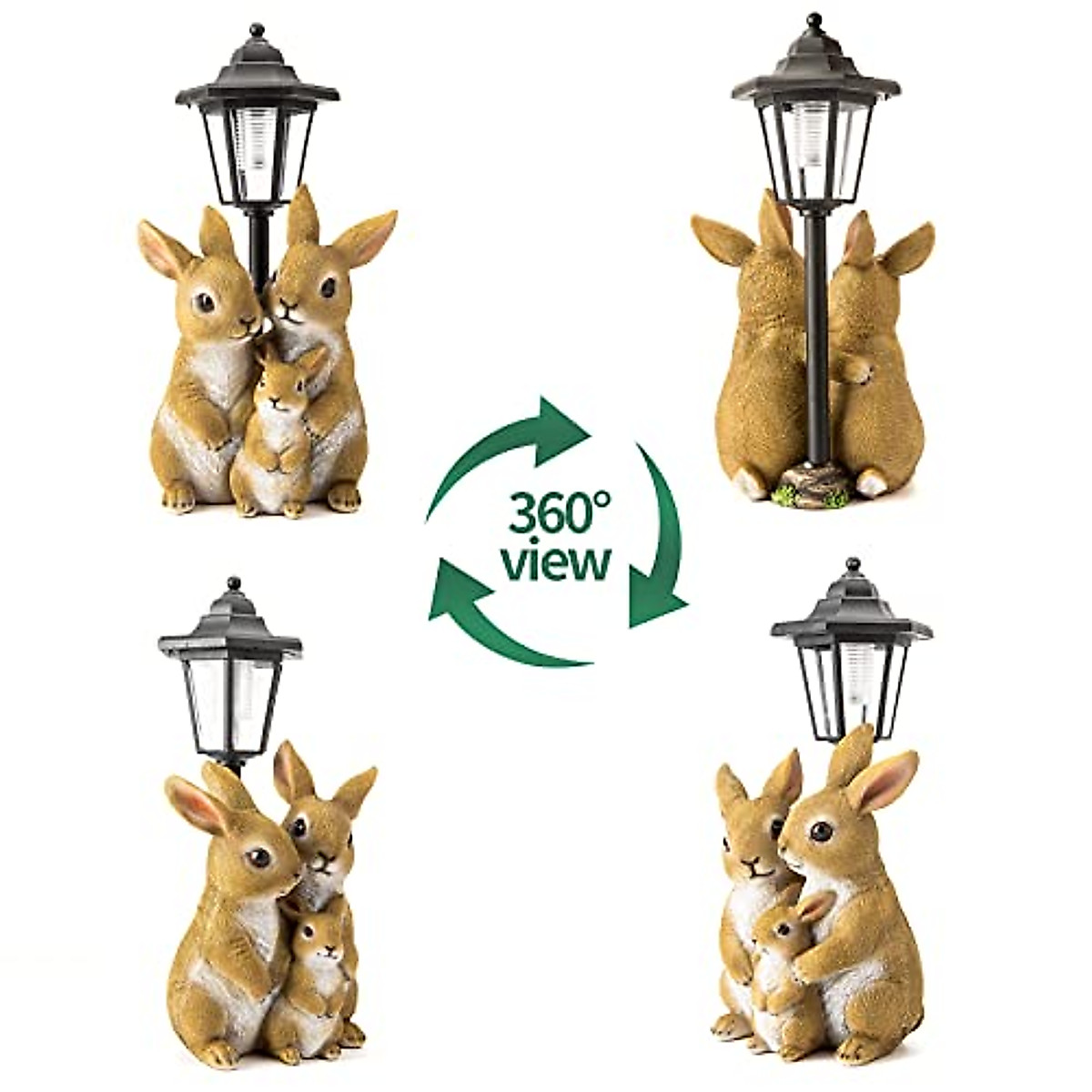 POTEY Garden Statues, Rabbit Garden Sculptures & Statues Outdoor with Solar Lights, Garden Decor Housewarming Gifts Lights for Patio, Yard, Balcony Decorations (Rabbit Family)