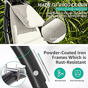 Fundouns Outdoor Hanging Lounge Chair with Stand, Patio Curved Steel Chaise Swing with Removable Olefin Canopy and Cushion,Off-White