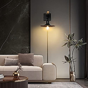 OOWOLF Plug in Wall Sconces Set of Two, Farmhouse Wall Mounted Light with Plug in Cord, Dimmable Black Rustic Wall Lamp for Bedroom, Living Room, with Wood Arm and 59inch On/Off Switch Cord, 2 Pack