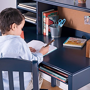 Guidecraft Taiga Desk, Hutch and Chair - Navy: Children’s Wooden Study Computer Workstation, Kids Bedroom Furniture