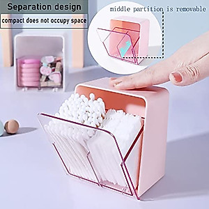 MIYACA Cotton Balls QTip Holder Canisters for Cotton Balls, Swabs, Rounds, Floss, Dispenser Container Box with 2 Compartments, Bathroom Vanity Countertop Storage Organizer, Pink