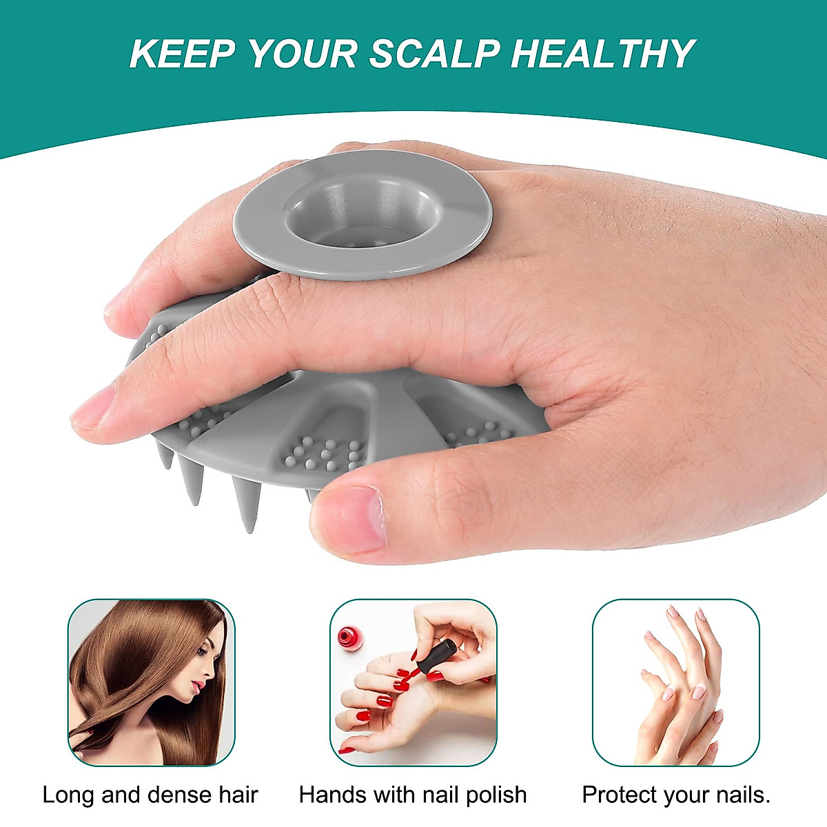 HOMMIESAFE 1PK Hair Massager Shampoo Brush, Wet & Dry Manual Head Scalp Massage Brush, Soft Silicone Bristles Care for The Scalp, Exfoliate and Remove Dandruff, Promote Hair Growth (Green)