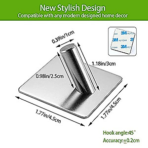 Adhesive Hooks Heavy Duty Stick on Hooks Wall Hangers Waterproof Stainless Steel Towel Hanger Holder Sticky Hooks for Robes, Towels, Clothes, Bags, Keys, Hats.5 Packs