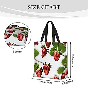 Adasomu Strawberry Printed Shoulder Bag, Reusable Tote Bag With Interior Pocket For Shopping, Work, Beach, Gift